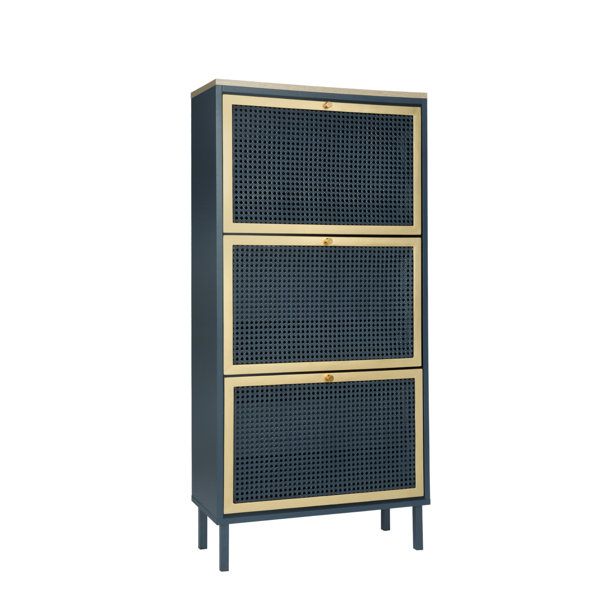 Mercer41 3 Metal Door Shoe Rack, Freestanding Modern Shoe Storage Cabinet, Metal Rattan, For ...